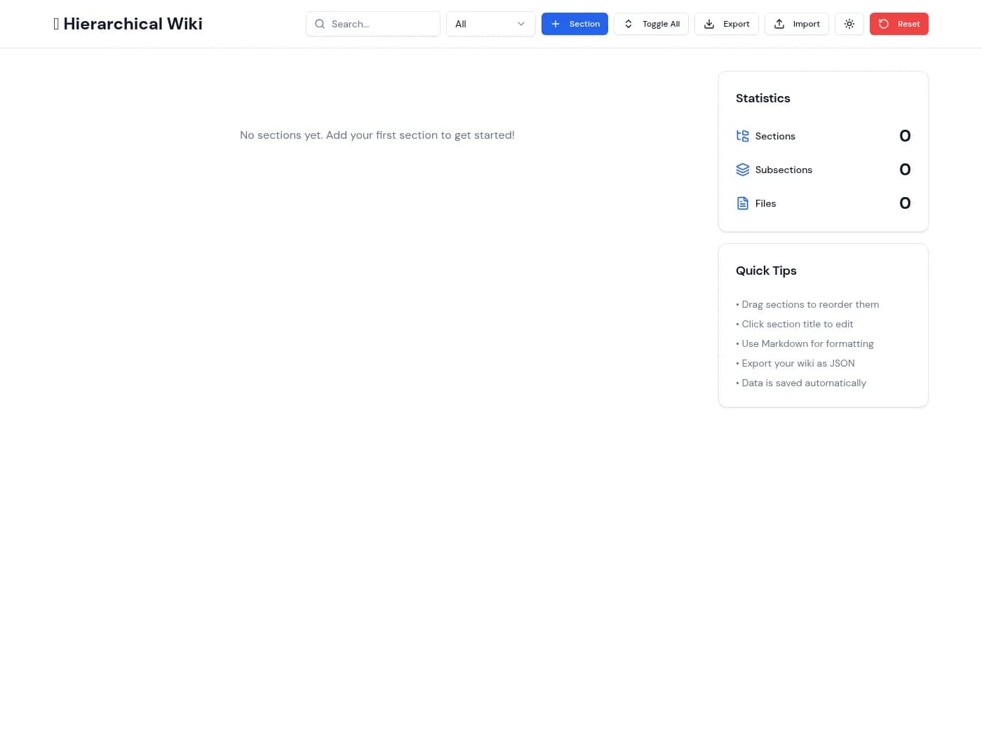 Advanced Hierarchical Markdown Wiki Editor with File Management and Customizable UI