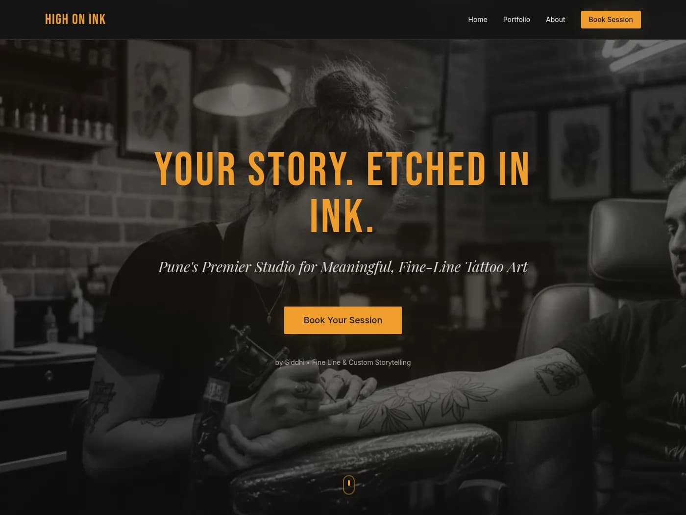 High on Ink Studio – Premium Tattoo Portfolio Website for Siddhi