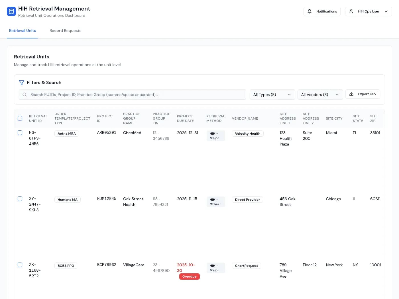 HIH Retrieval Unit Management Tool