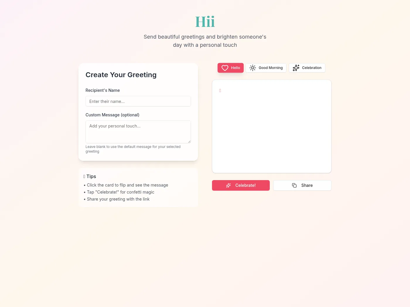 Hii: Modern Greeting Web App