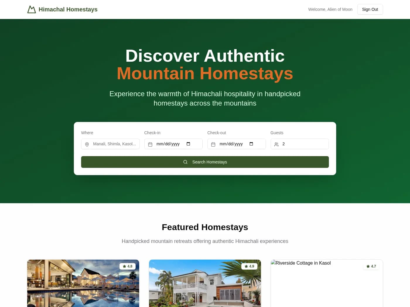 Himachal Homestay Booking Platform