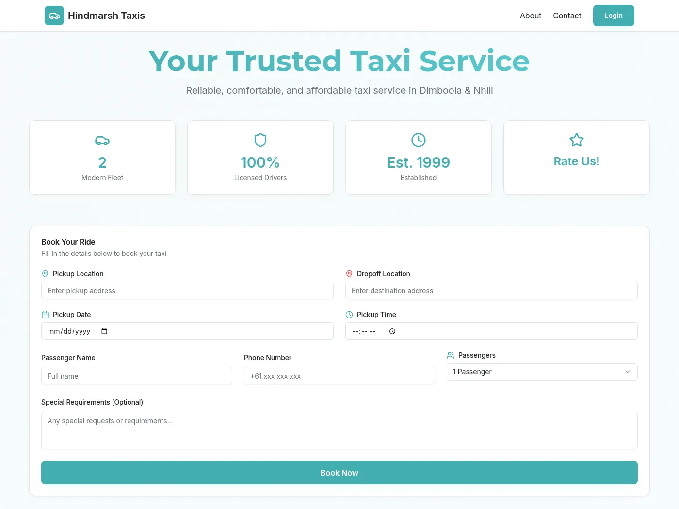 Hindmarsh Taxis Booking Platform