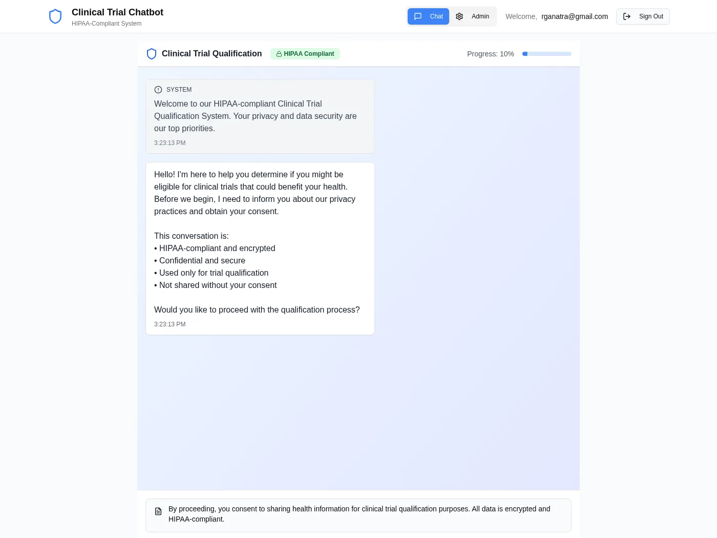 HIPAA-Compliant Clinical Trial Chatbot