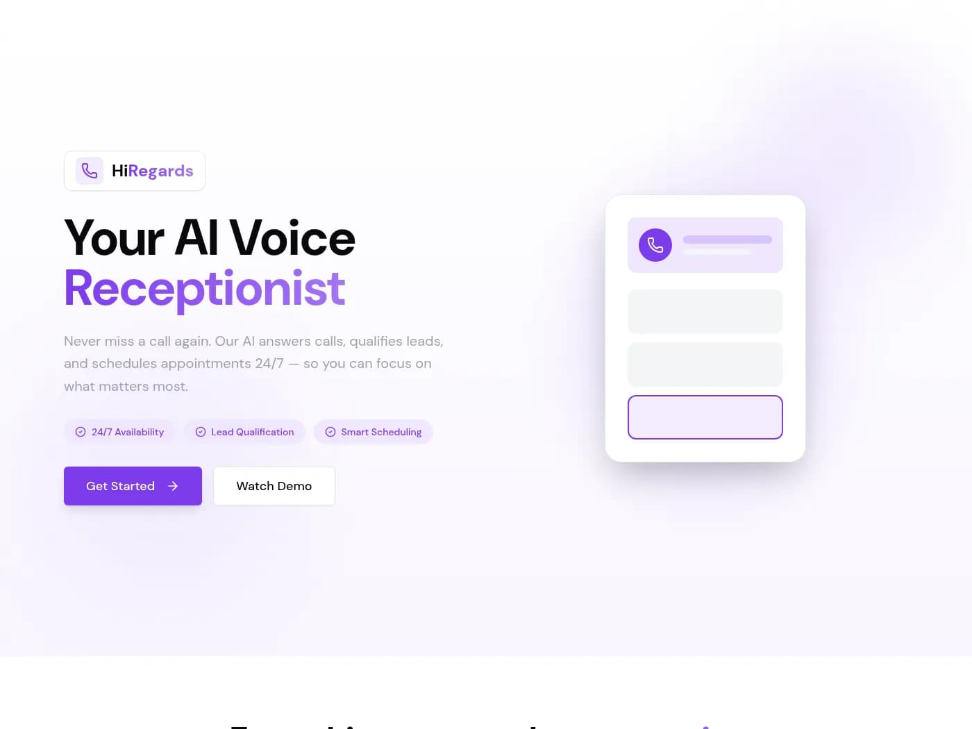 HiRegards AI Voice Receptionist Platform Website