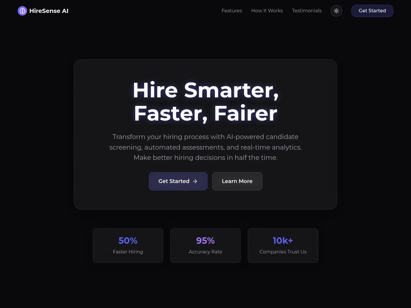 HireSense AI Landing Page with Glassmorphism & Liquid Animation