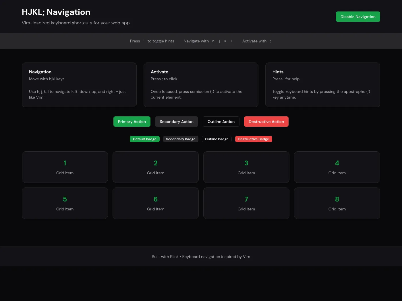 HJKL; Navigation Shortcut App