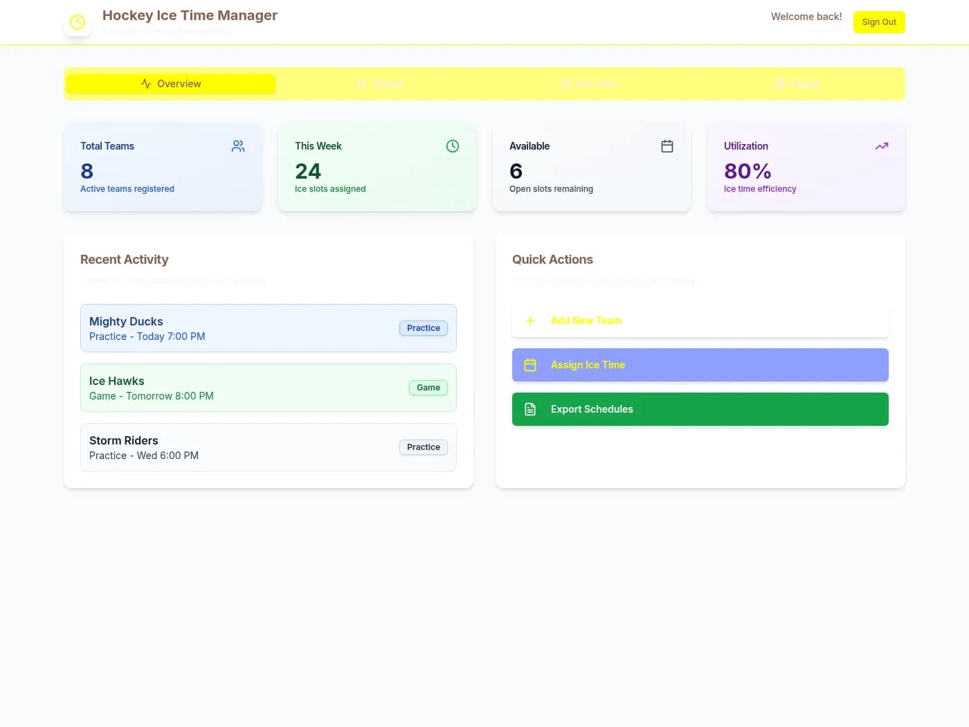 Hockey Ice Time Management Platform