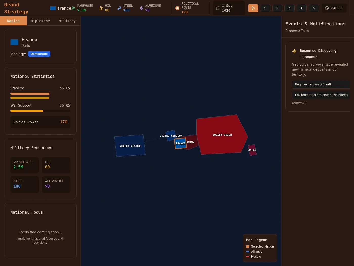 Hearts of Iron 4 Inspired Strategy Game