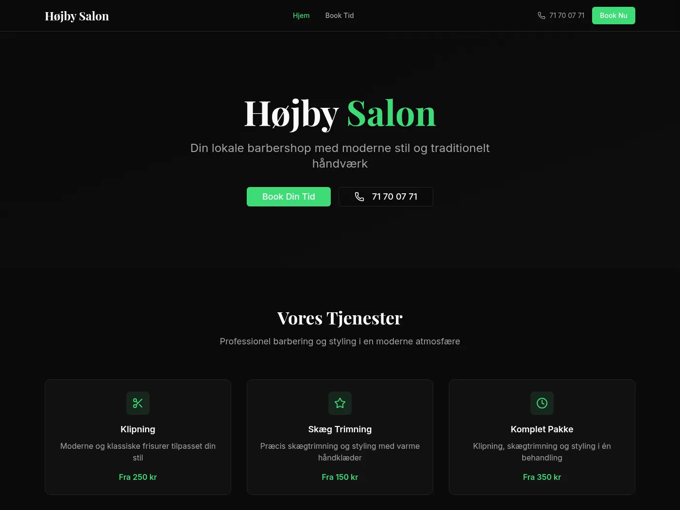 Højby Salon - Minimalist Barbershop Website