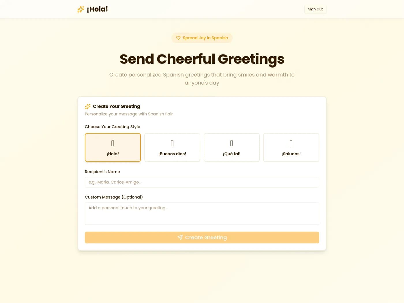 Hola Greeting App