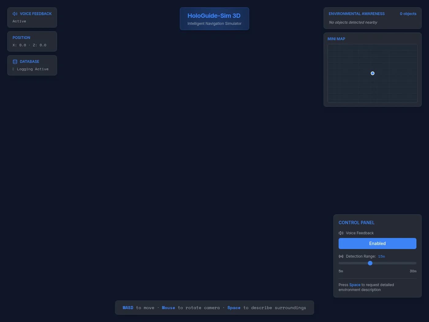 HoloGuide-Sim 3D: Intelligent Navigation & Abstract Voice Feedback Simulator
