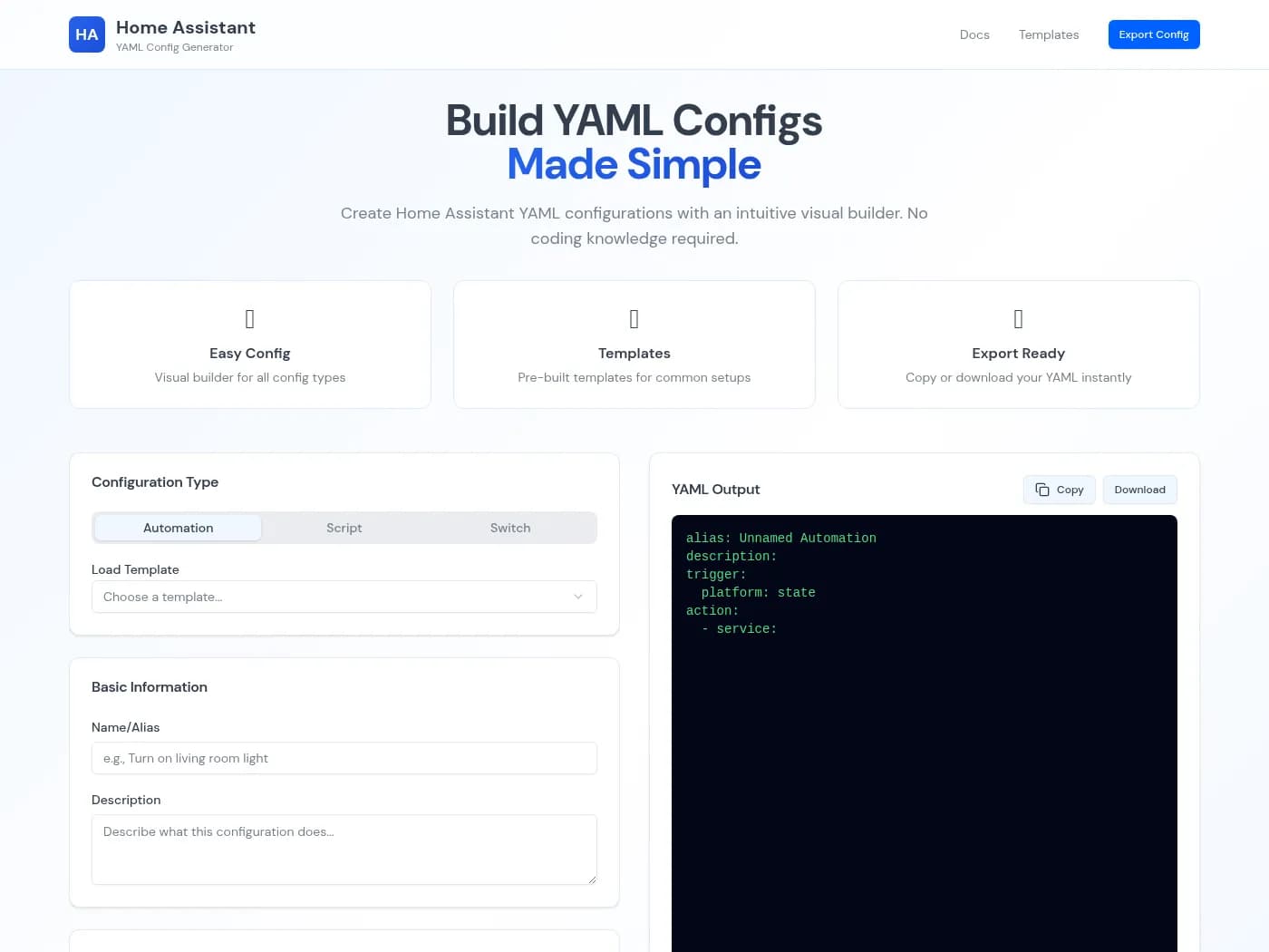 Home Assistant YAML Config Generator