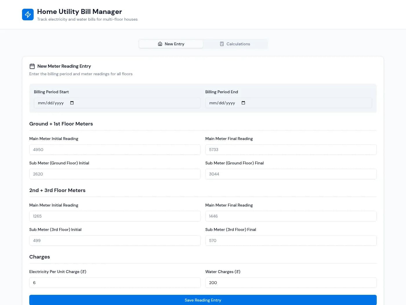 Home Utility Bill Manager for Multi-Floor Houses