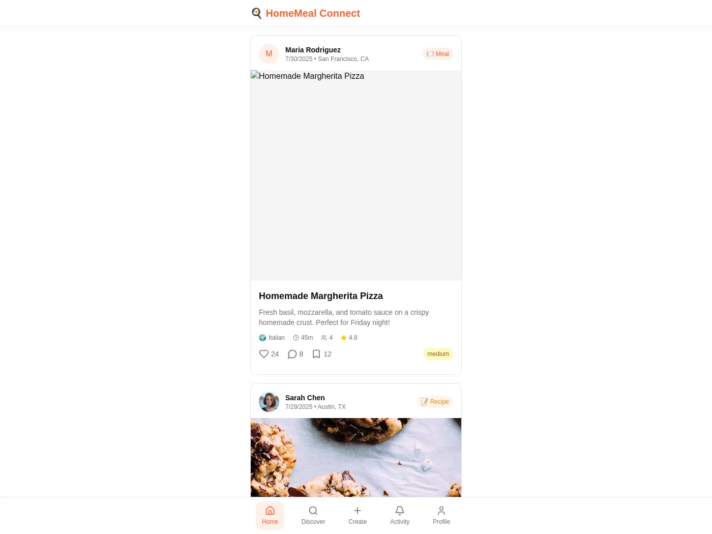 HomeMeal Connect: Social Platform for Home-Cooked Meals & Recipe Sharing
