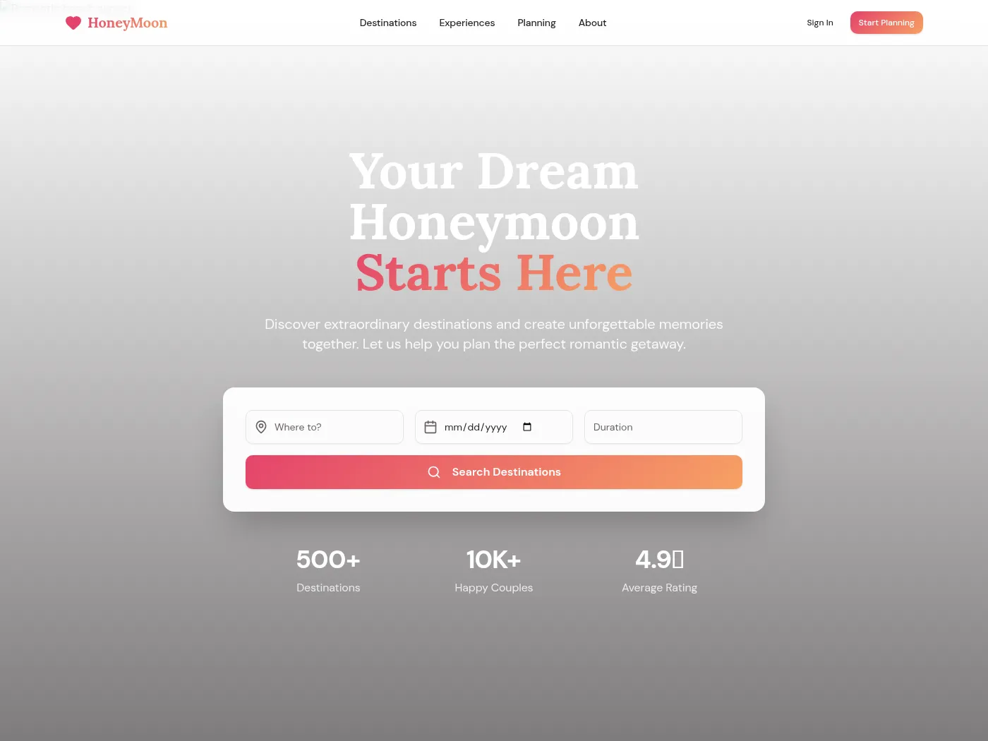 Honeymoon Experience App