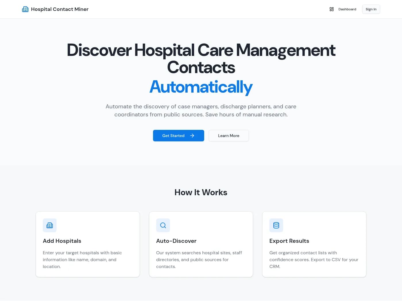 Hospital Care Management Contact Miner MVP