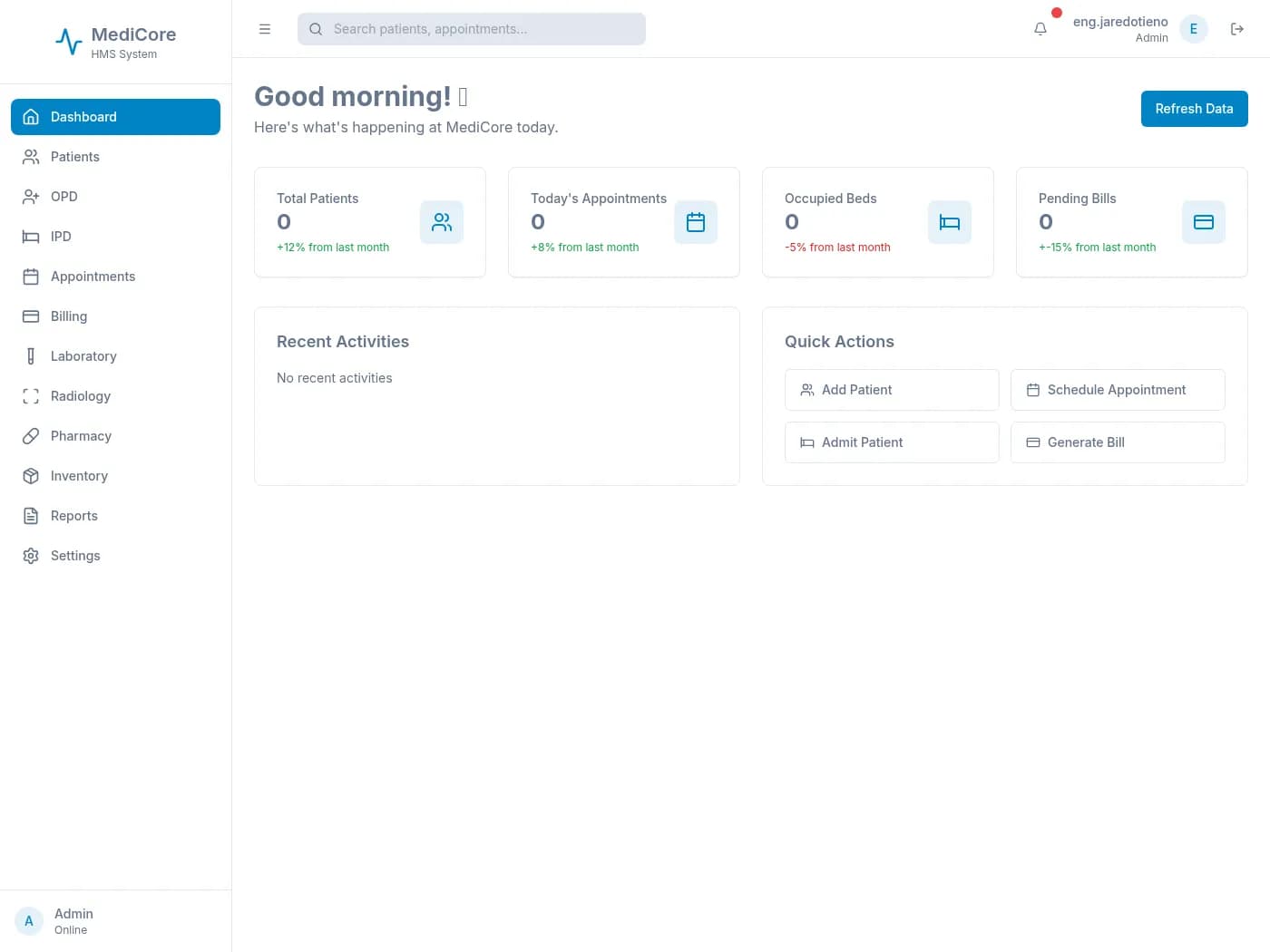 Comprehensive Hospital Management System (HMS) Web Application