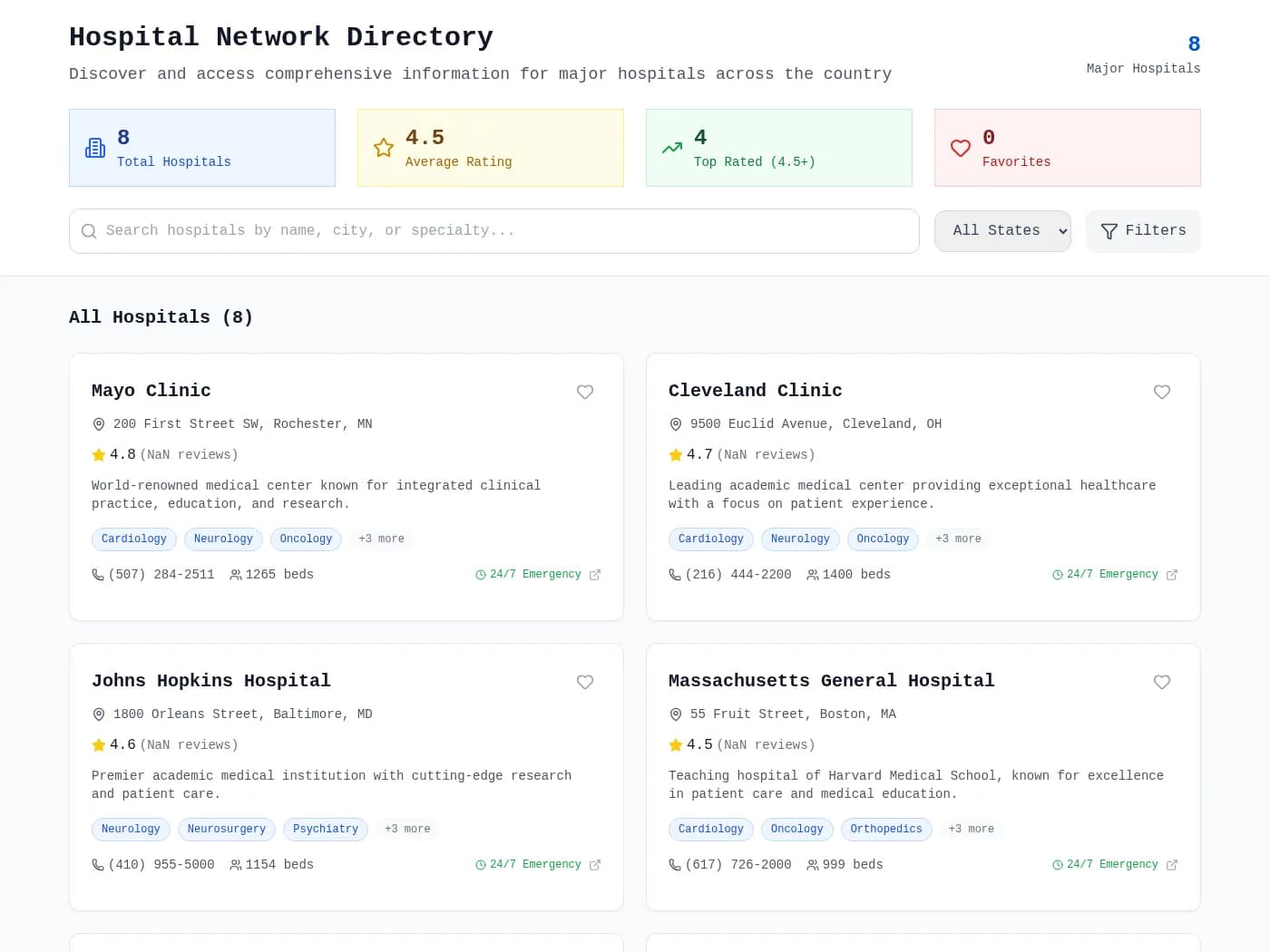 Hospital Network Directory App