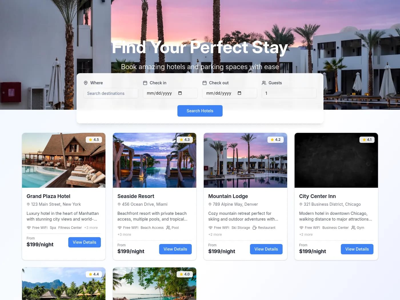 Hotel & Parking Booking Web App