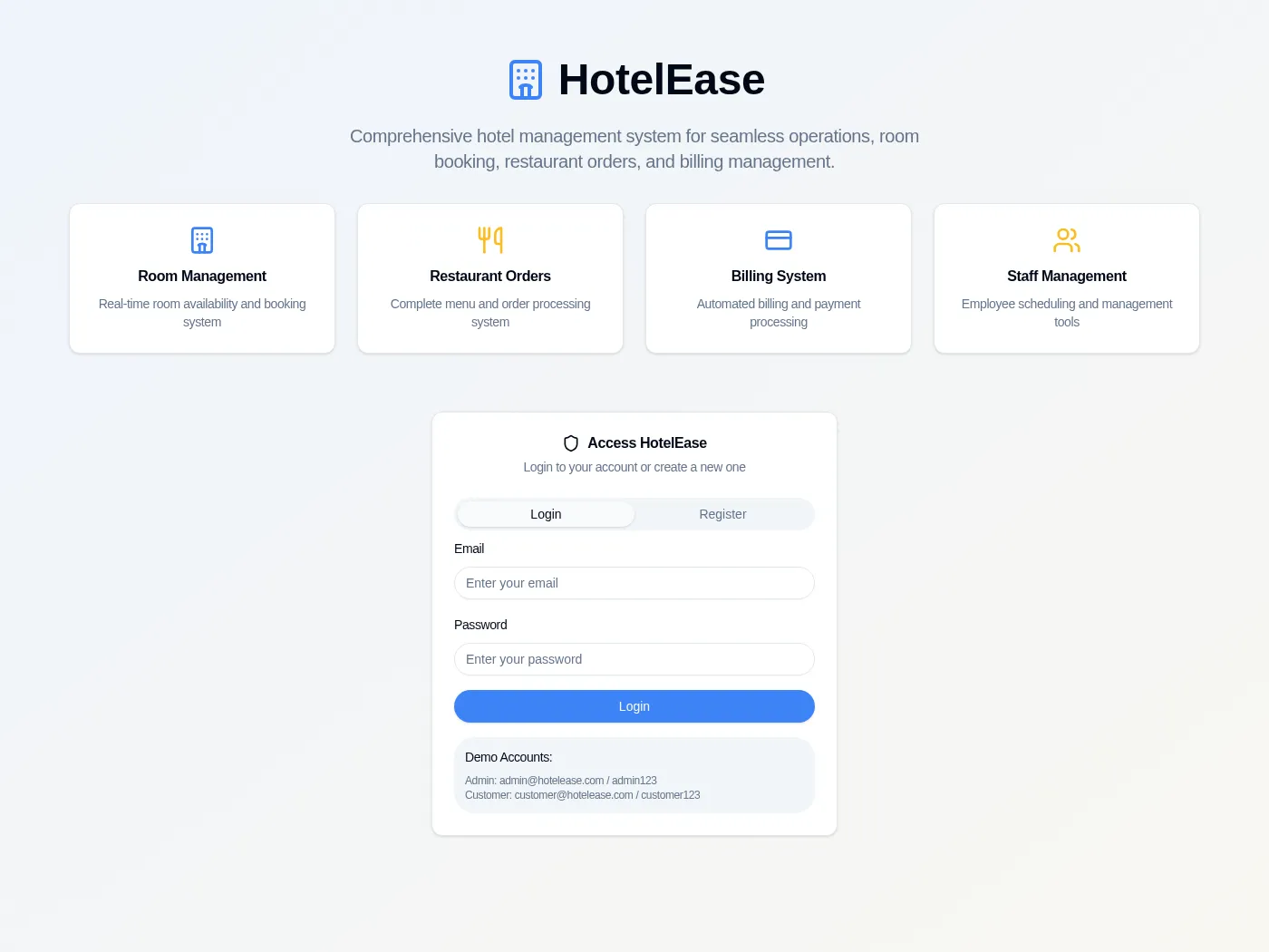 HotelEase: Comprehensive Hotel Management System