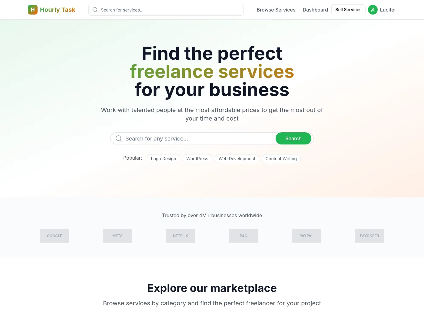 Hourly Task - A Fiverr-like Freelance Marketplace Platform