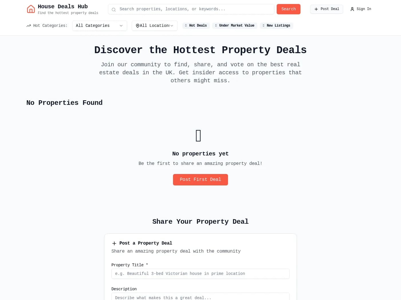 House Deals Hub: Real Estate Deal Sharing Platform