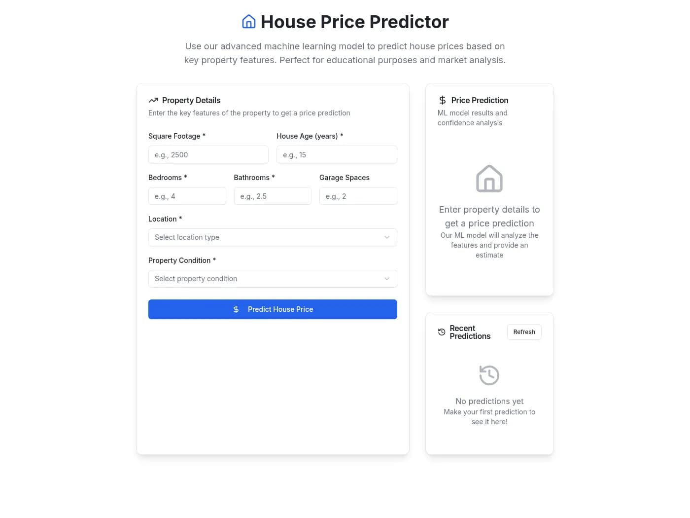 House Price Prediction Web App for ML Course