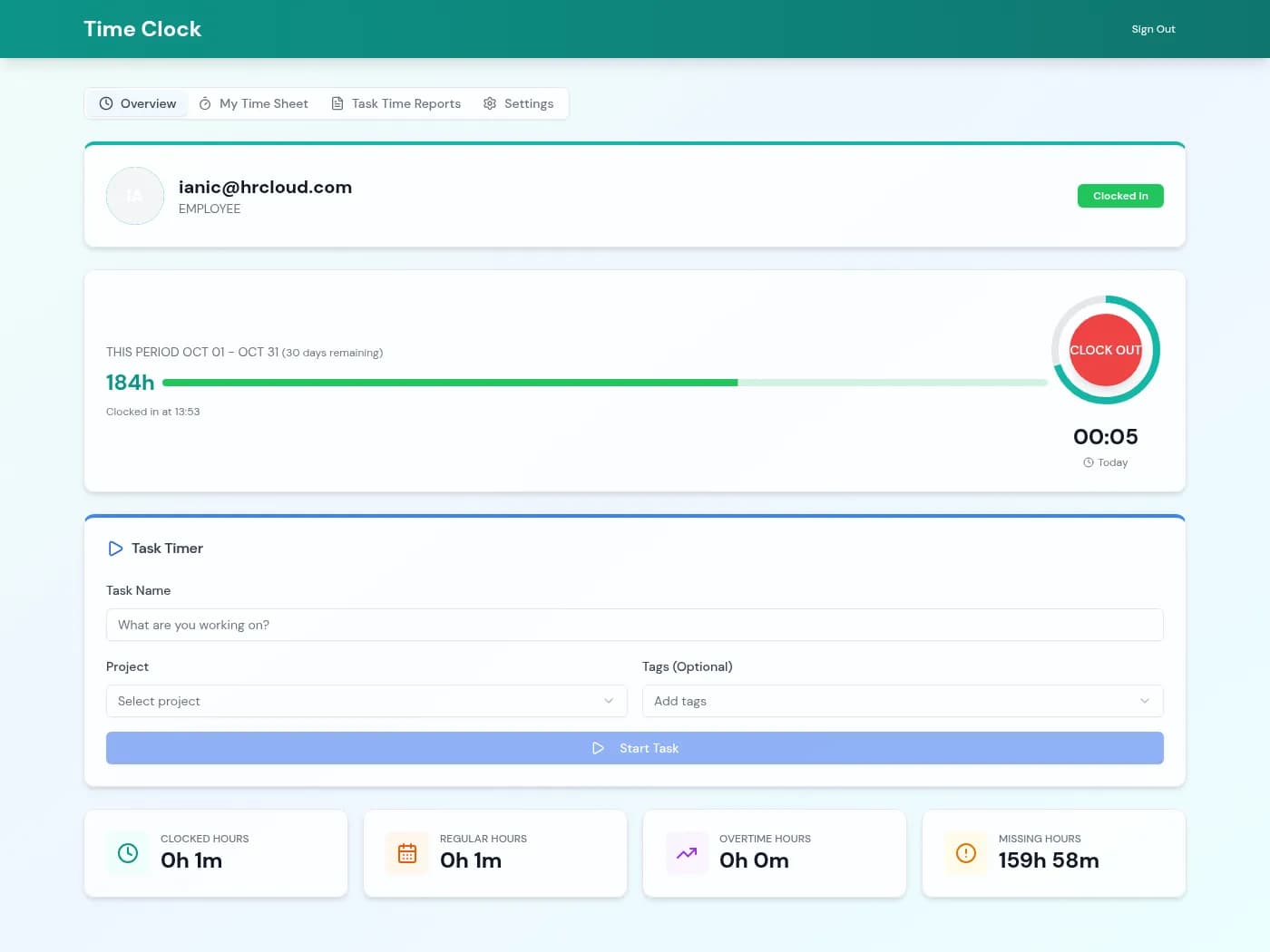 HR Cloud Integrated Task Timer and Productivity Reports