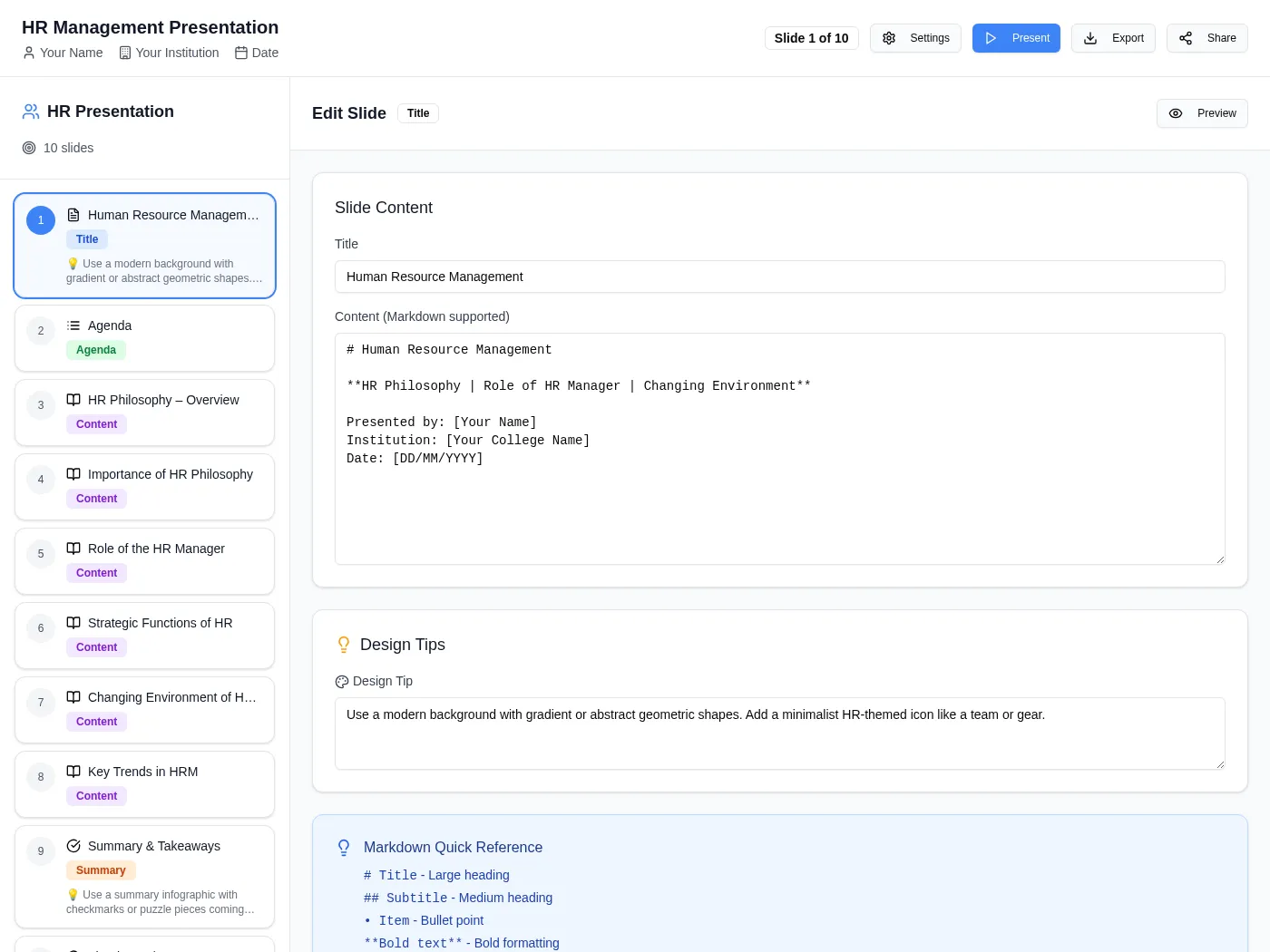 Human Resource Management Presentation Builder