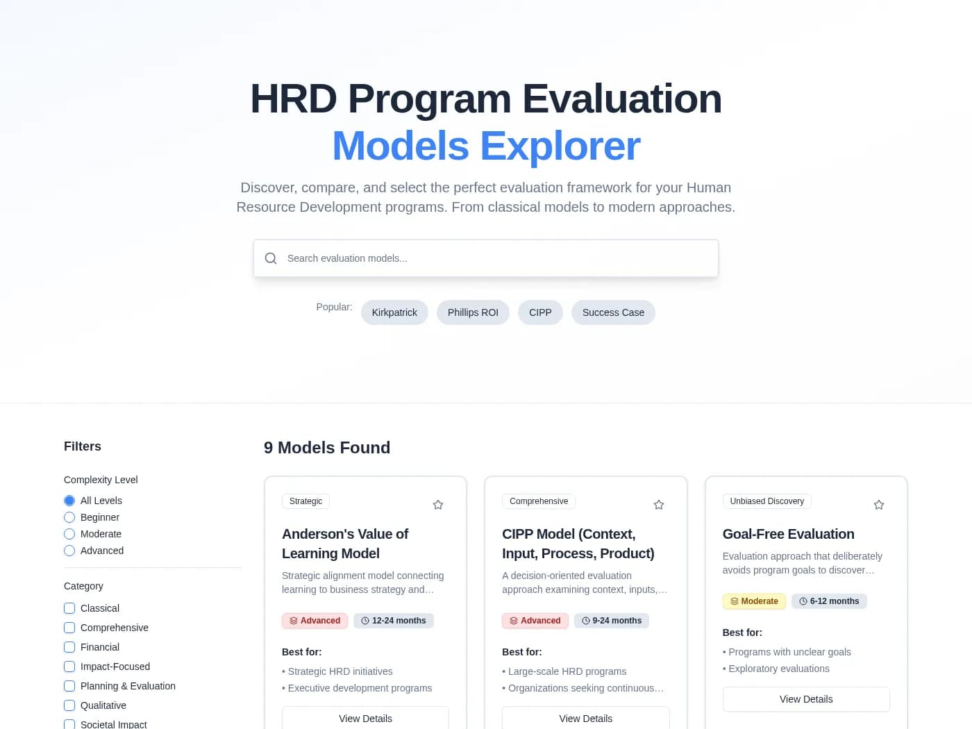 HRD Program Evaluation Models Visualizer