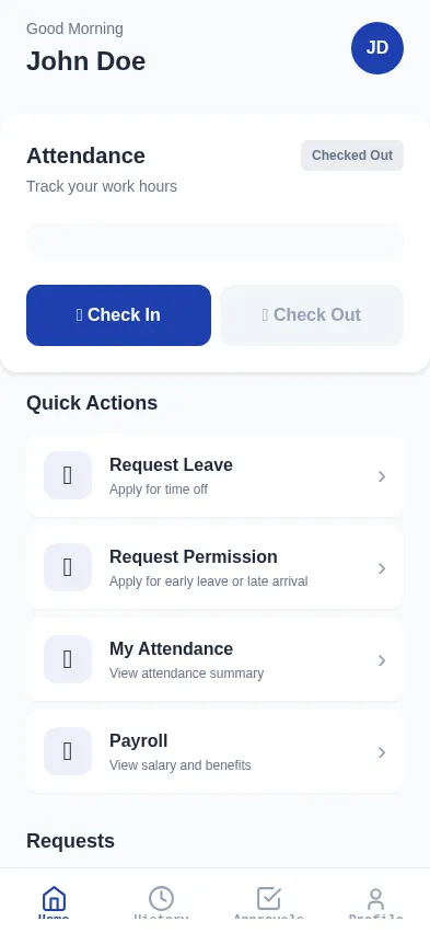 HRM Mobile Check-In & Management UI
