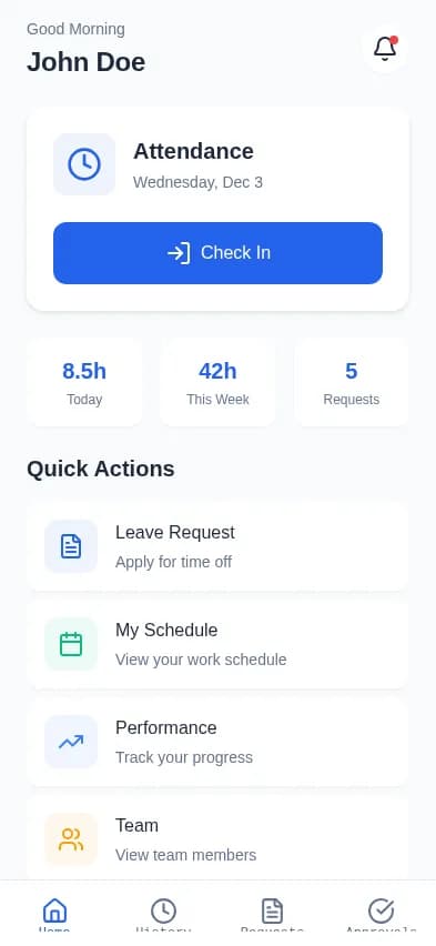 HRM System Mobile App UI