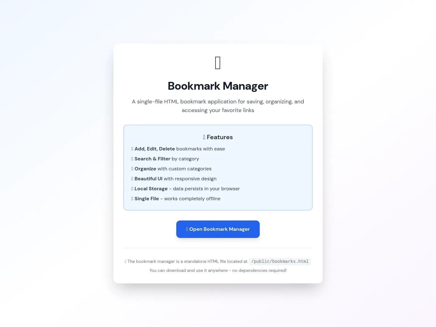 Simple HTML Bookmark Manager