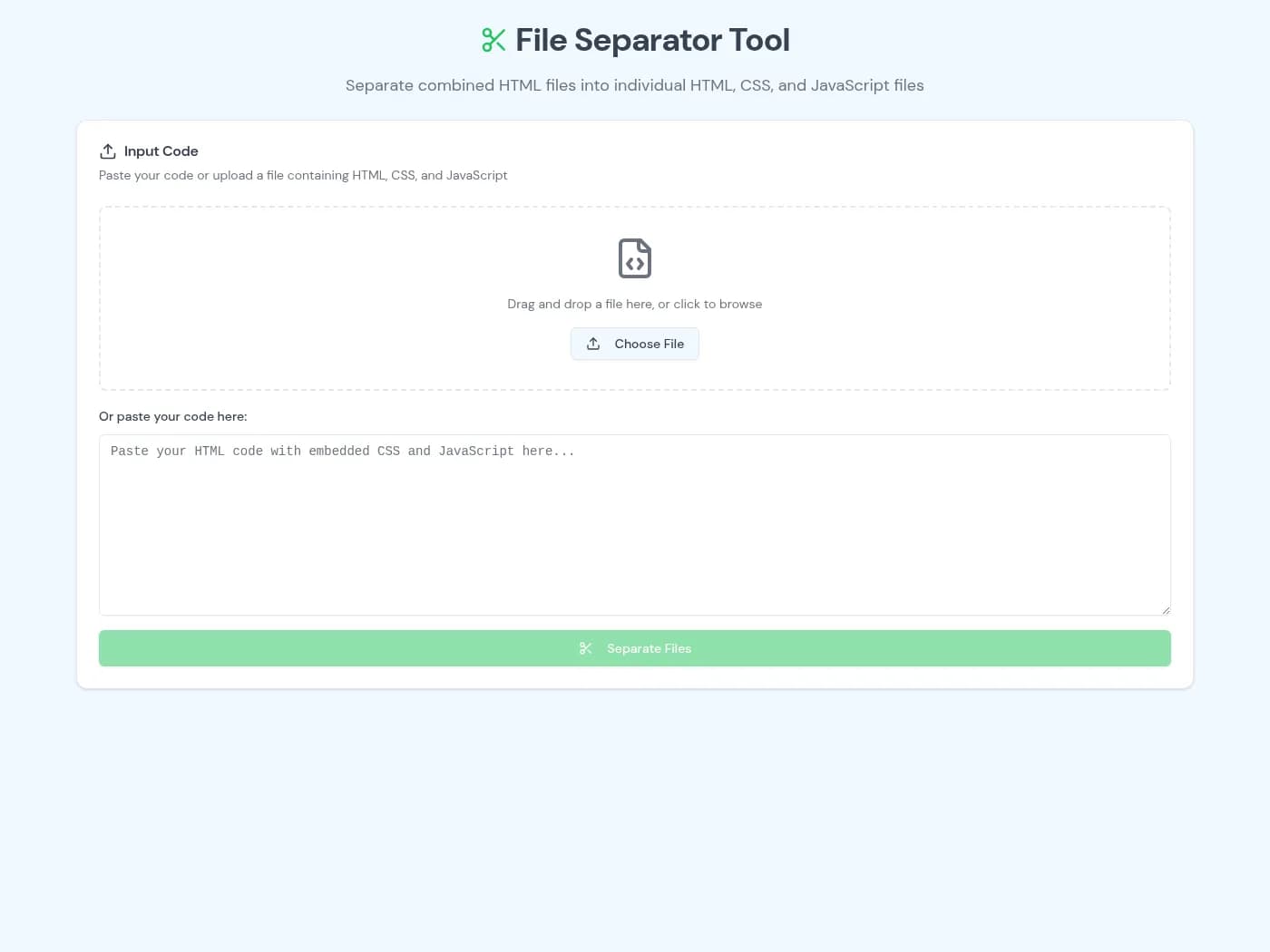 HTML, JavaScript, and CSS File Separator Tool