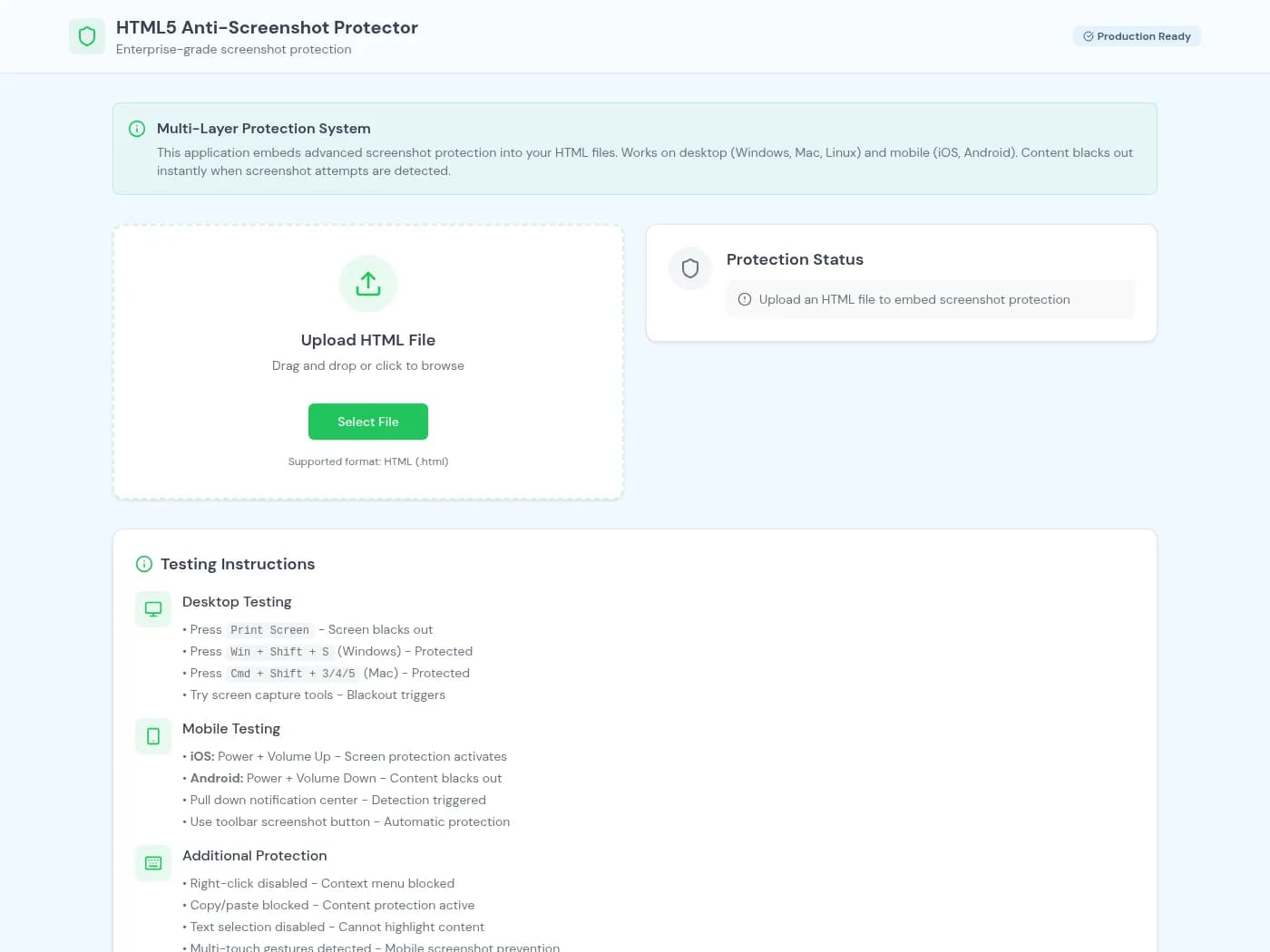 HTML5 Anti-Screenshot Protector
