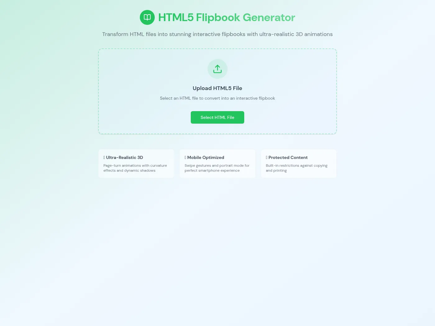 HTML5 Flipbook Generator with Ultra-Realistic 3D Animations