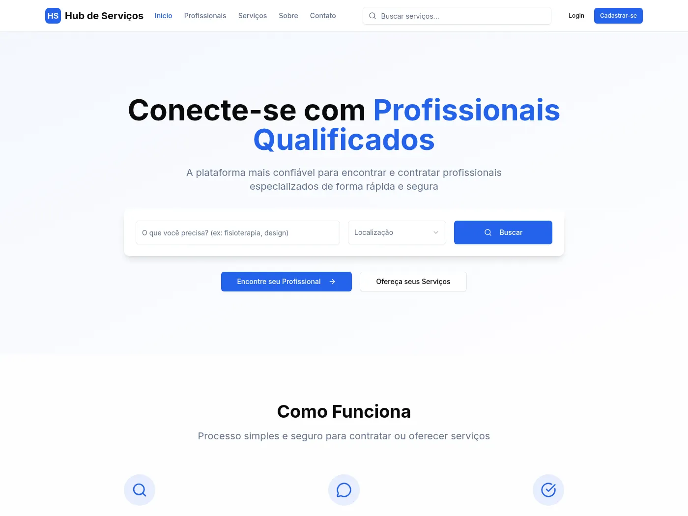 Hub de Serviços - Plataforma de Conexão Profissionais e Clientes