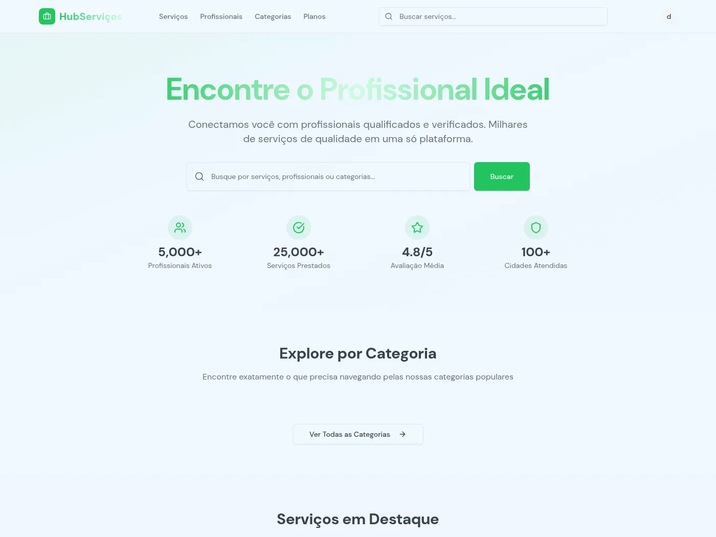 Plataforma Hub de Serviços com Perfis, Espaços Premium e Painéis Personalizados