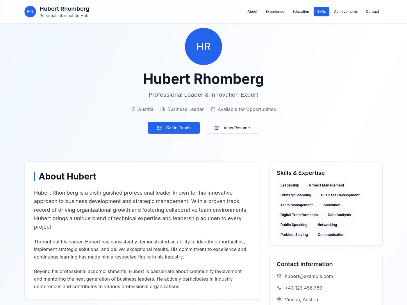 Hubert Rhomberg Personal Information Hub