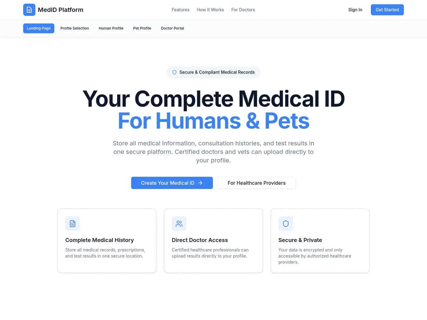 Human and Pet Medical ID Management Platform