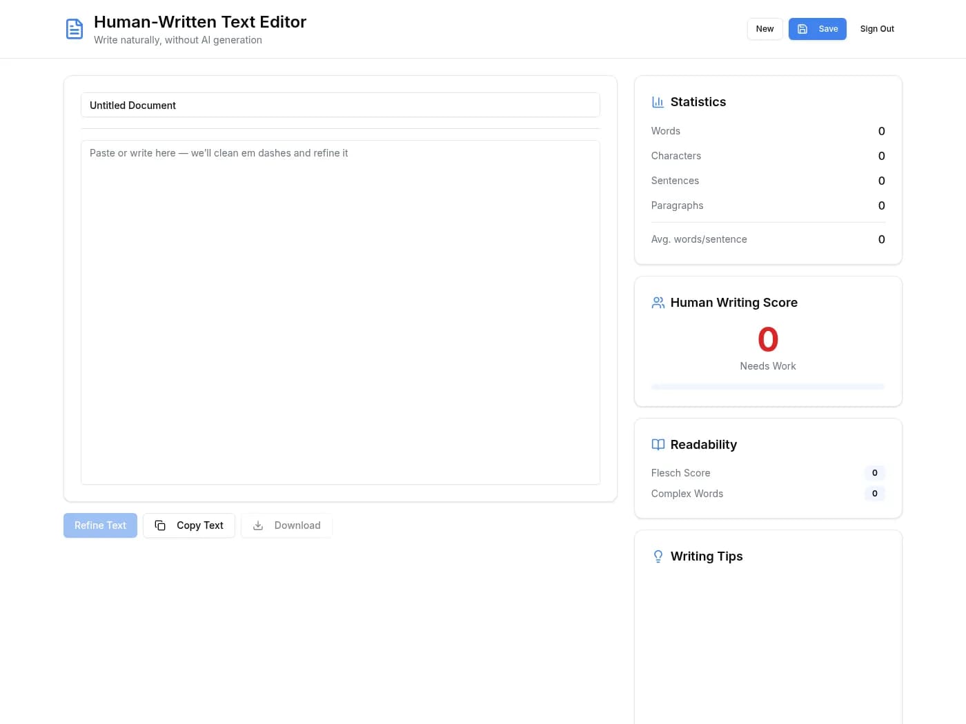 Human-Written Text Editor