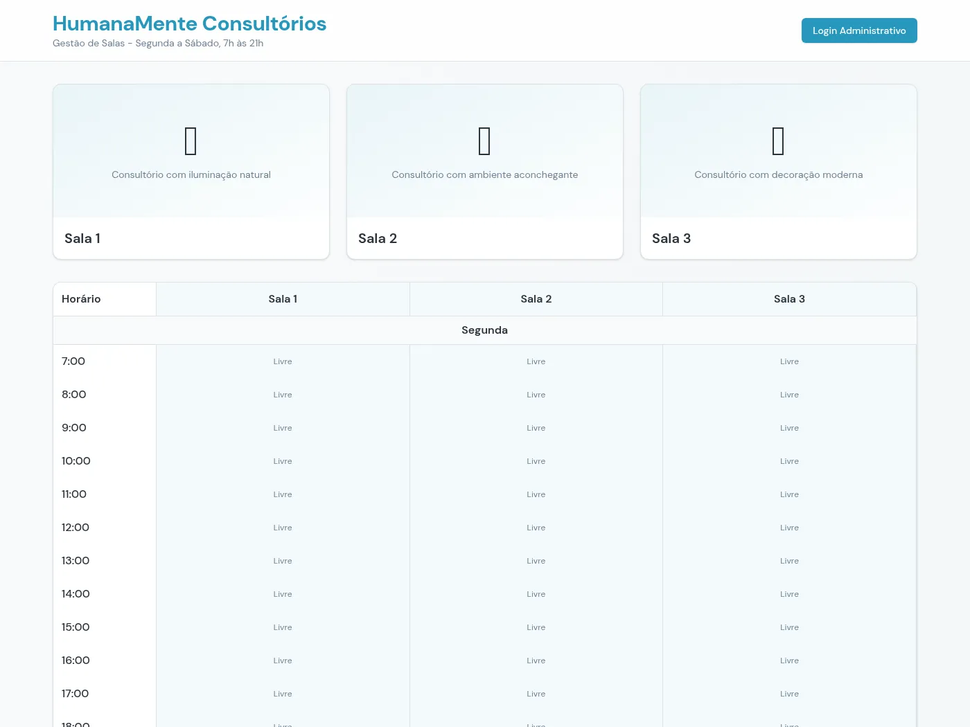 HumanaMente Consultórios - Weekly Room Scheduling Site
