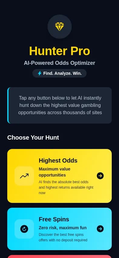 Hunter Pro: AI-Powered Free Gambling Odds Optimizer for Mobile