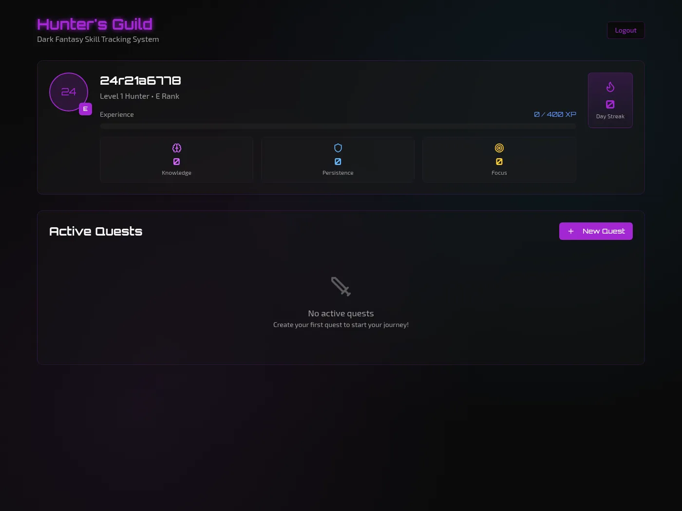 Hunter's Guild: Dark Fantasy Skill-Tracking RPG Web App