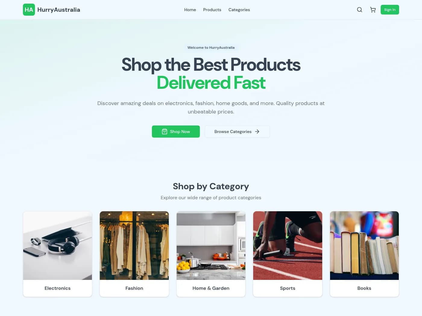 HurryAustralia E-Commerce Dashboard and Storefront