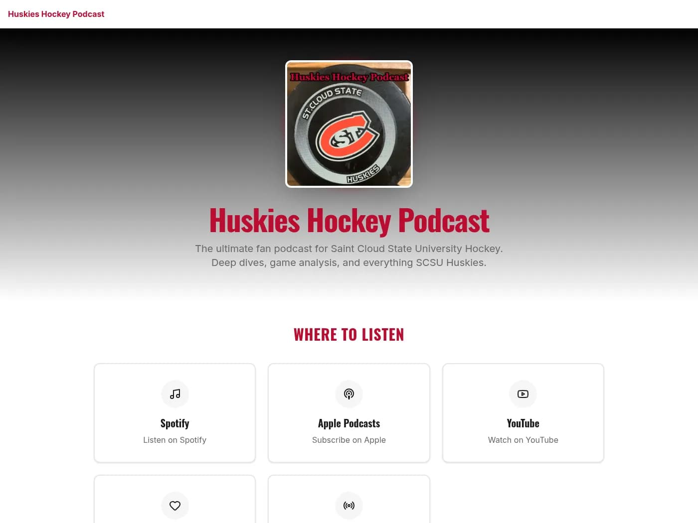 Huskies Hockey Podcast Fansite Webpage