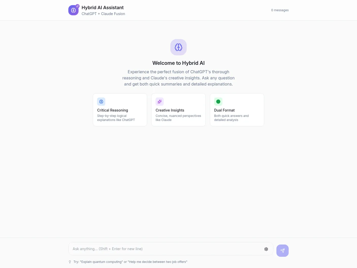 Hybrid AI Assistant: ChatGPT and Claude Fusion