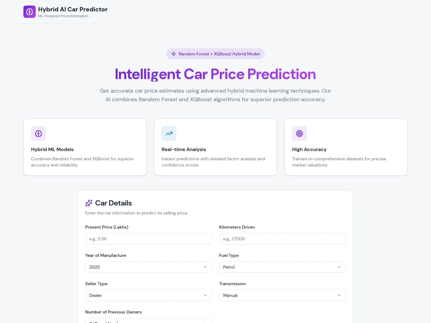 Hybrid AI Car Price Predictor Web App