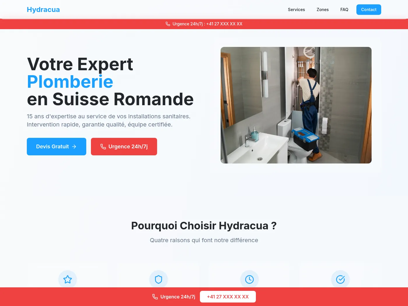Hydracua : Site Vitrine Moderne Plomberie/Sanitaire Suisse Romande