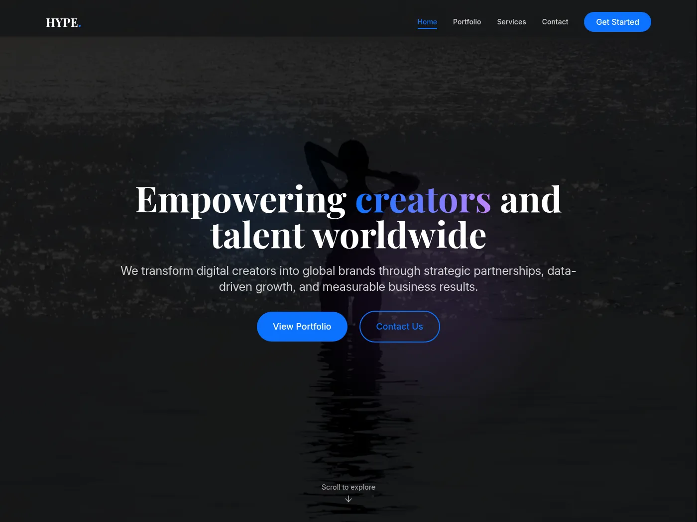 Hype Management LLC: Premium Dark-Themed Talent & Influencer Agency Website